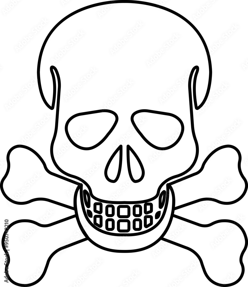 Human skull and crossbones. Death, danger or poison symbol icon in line ...