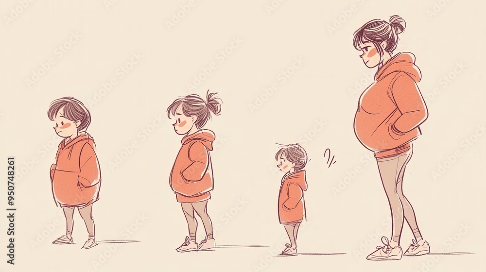Illustration of a growing girl depicted in four stages from childhood ...
