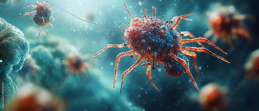 A detailed view of a bug causing a mutation in a virus, with emphasis ...