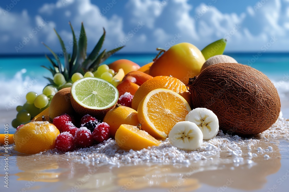 Forever Summer with tropical fruits, depicted in an artwork where a ...