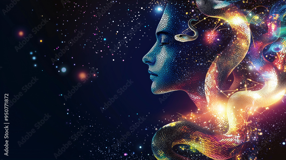 thirteenth zodiac sign Ophiuchus in the blue constellation. Stock ...