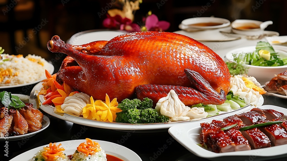 Elegant Chinese Banquet Table Set with Traditional Dishes and ...