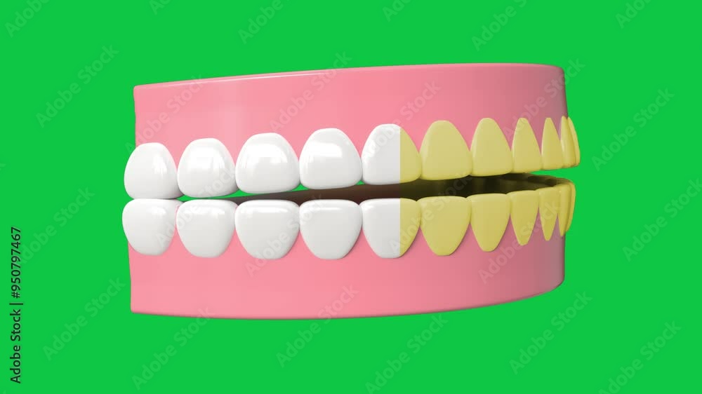 3D tooth cleaning before and after animation, teeth on green screen ...