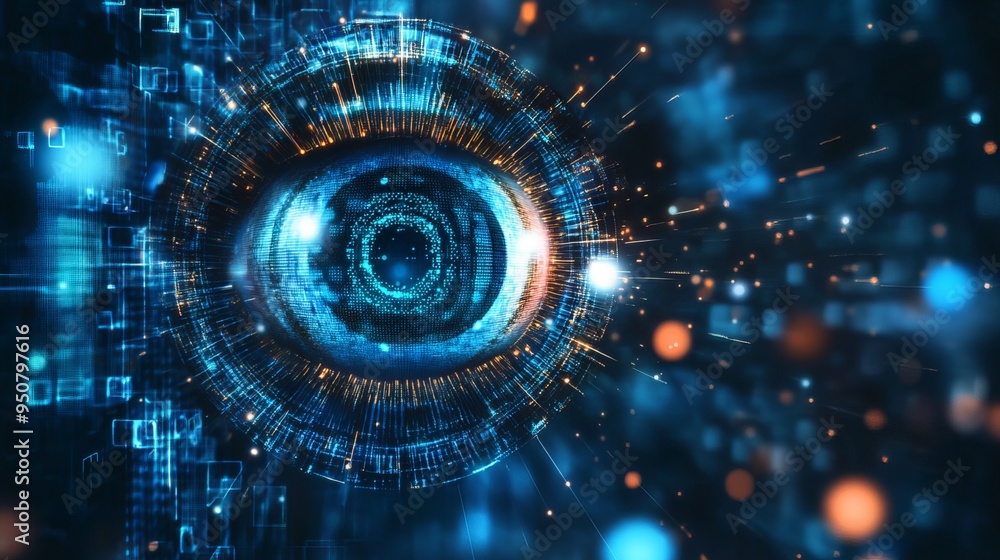 Digital eye, data network, and cyber security technology, vector background. Futuristic tech of ...