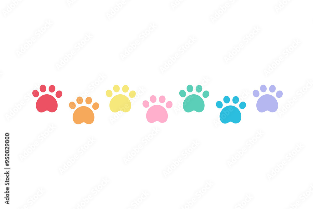 Colorful paw footprint border frame. Rainbow animal footstep silhouette ...