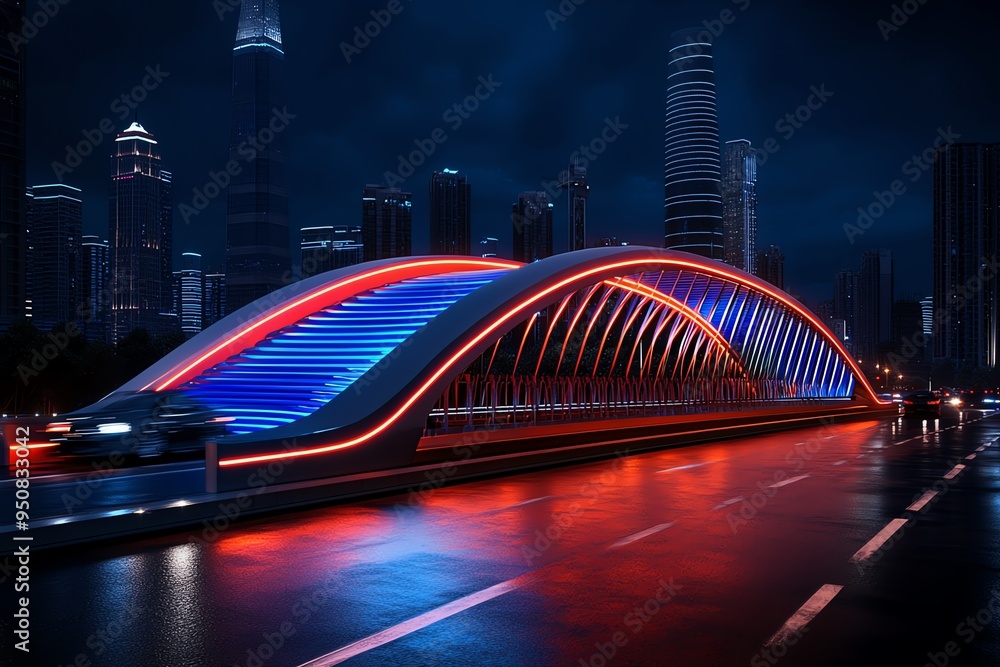Bridge Cable-Stayed, Futuristic, and Nighttime visualized in a ...