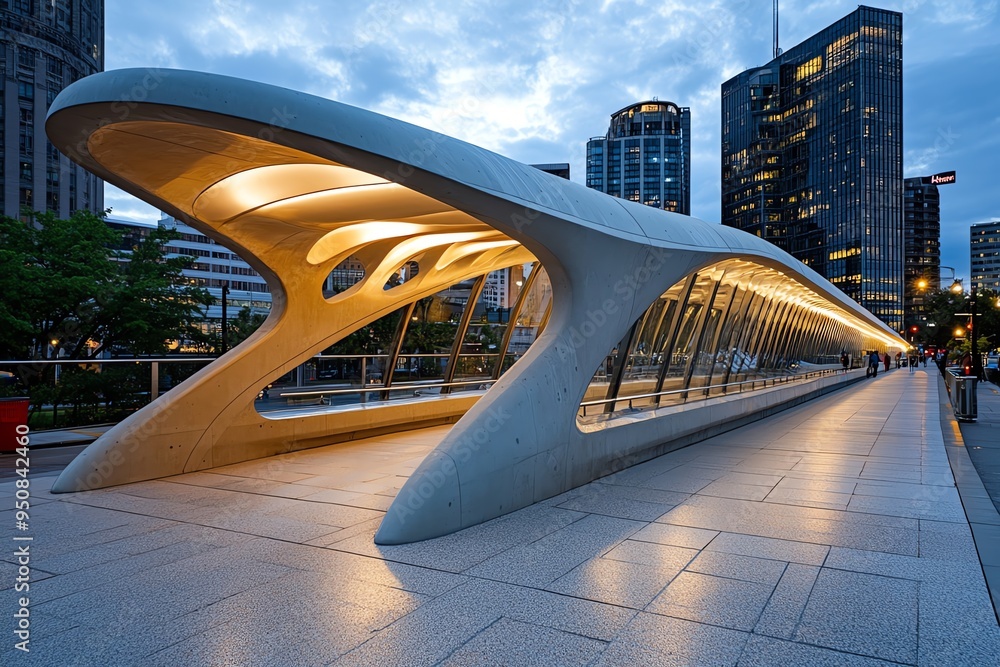 Bridge Modern, Concrete, and Cityscape shown in an urban setting where ...