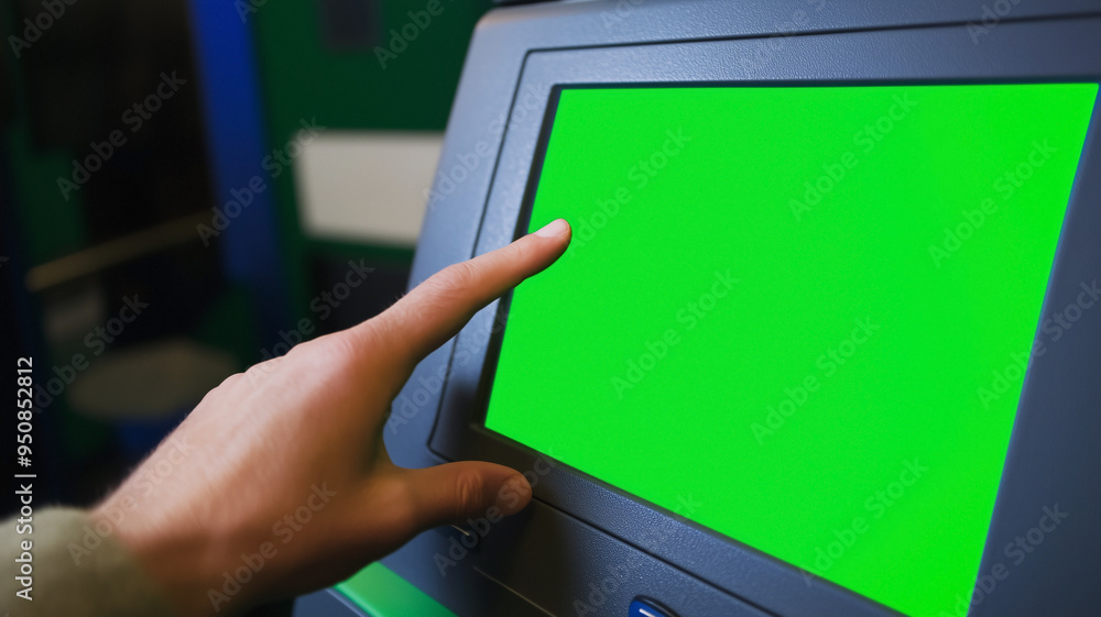 Young woman's hand using a touchscreen on a voting machine during a USA ...
