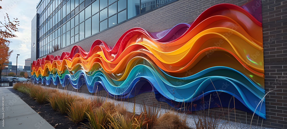 a large mural on the side of a building. The mural is made up of ...