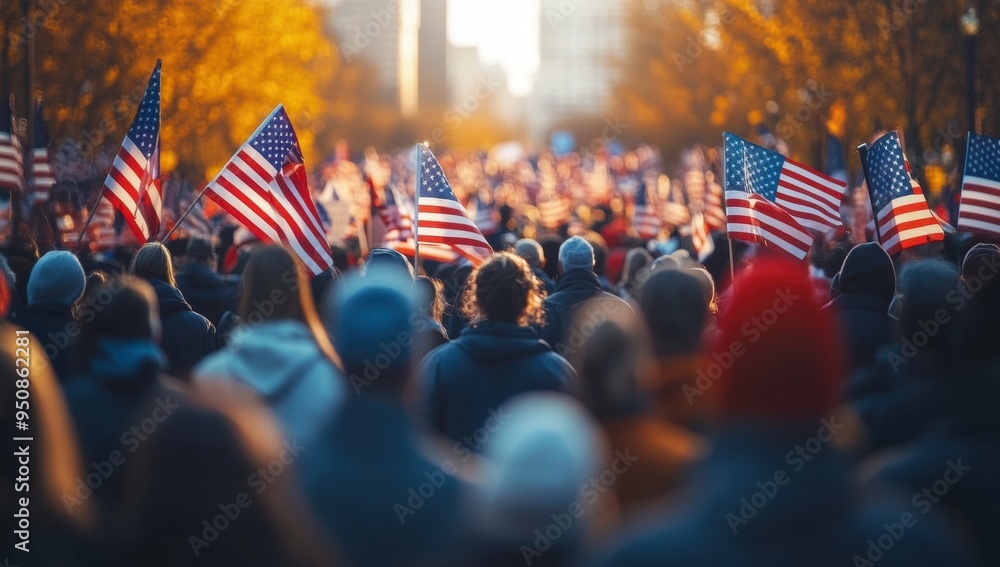 Foto de cold tones, Background blur of crowd at political rally in the ...