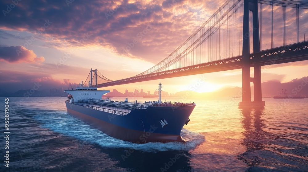 A striking image of a liquid hydrogen tanker moving under a towering ...