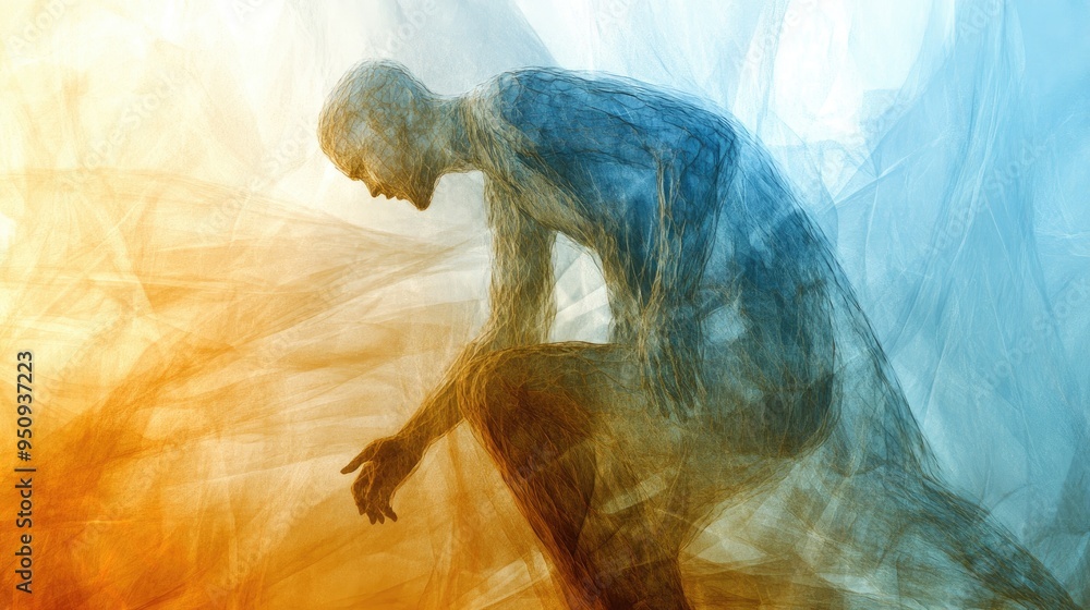 Abstract image of a transparent homeless figure, with a dynamic ...