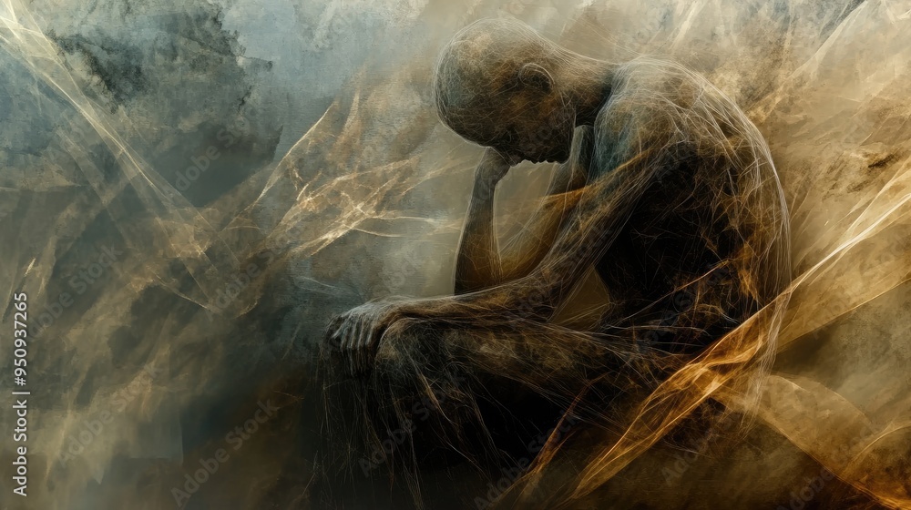 Abstract image of a transparent homeless figure, with a dynamic ...