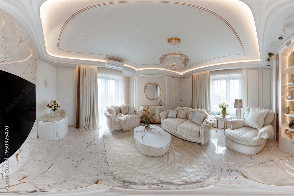 HDRI panorama of VIP guest room with sofa armchairs and TV in ...
