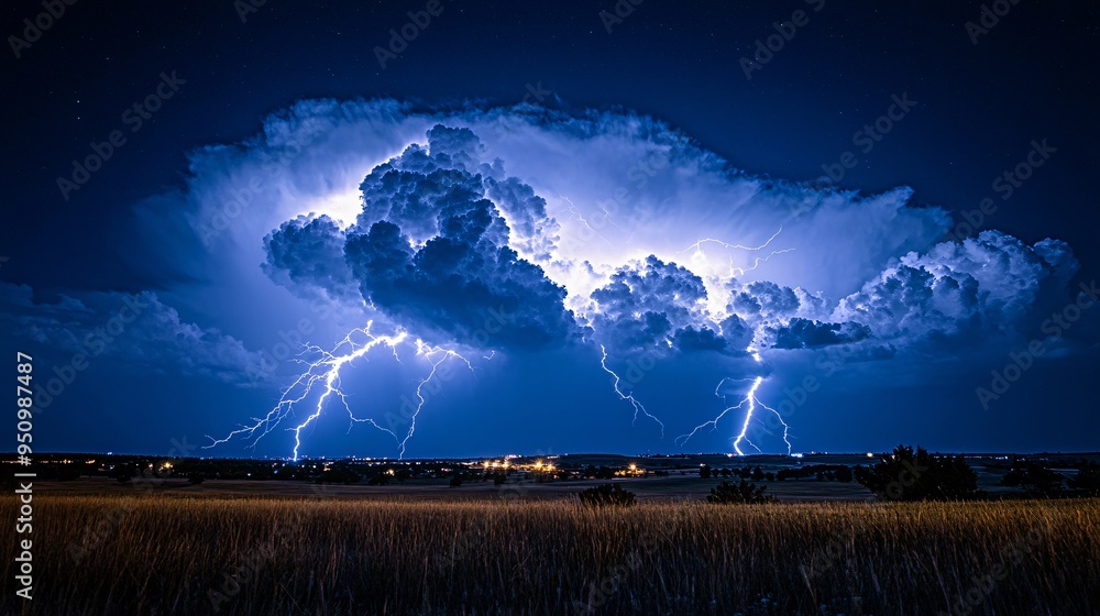 Electric Storm Over Plains: A dramatic and powerful image of lightning ...