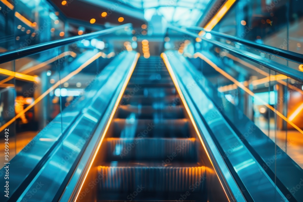 Luxury modern escalators with staircase in mall Moving staircase ...