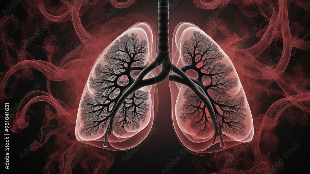 3D image of the lung structure and internal alveolar network. Stock ...