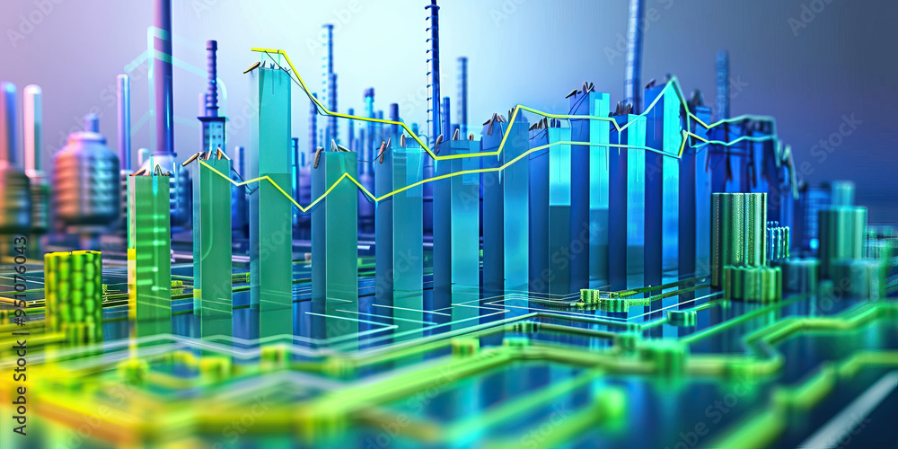 Industrial Growth Chart: A bar graph in vibrant blue and green ...