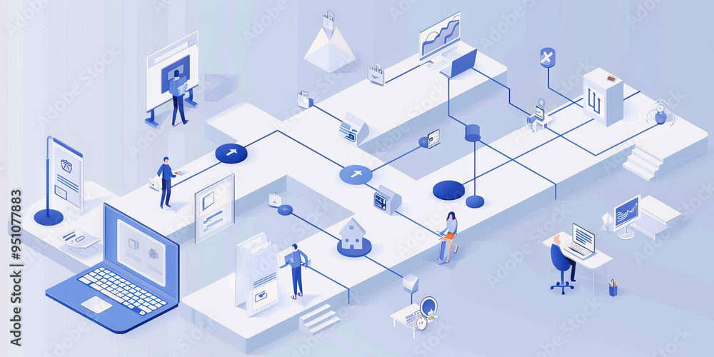 Workflow Efficiency Flowchart: A flowchart in soothing blue and white ...