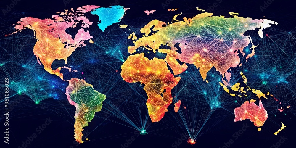 Vibrant and bold geopolitical canvas mapping power dynamics with ...