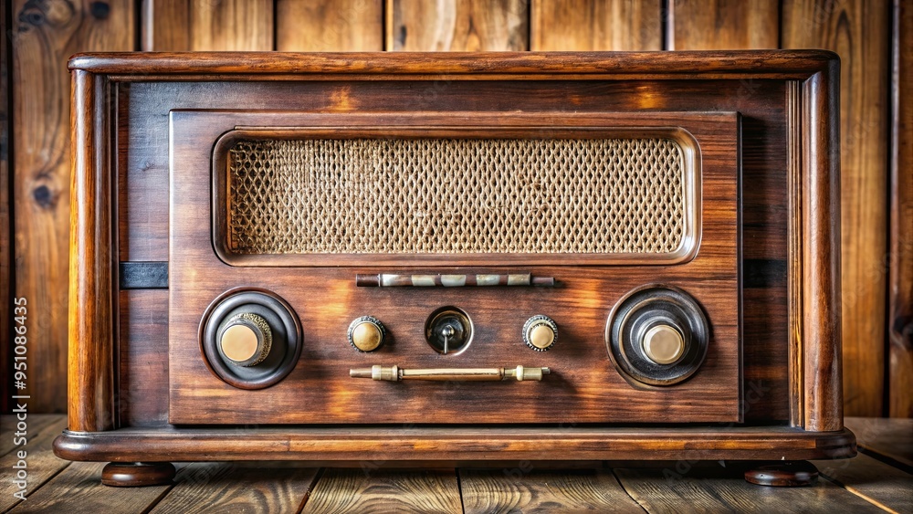 Retro vintage radio with old fashioned dials, knobs, and buttons on a ...