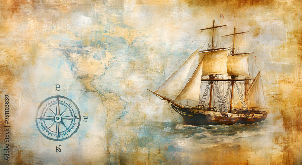 A Vintage Nautical Map Background Featuring an Old Sailing Ship ...