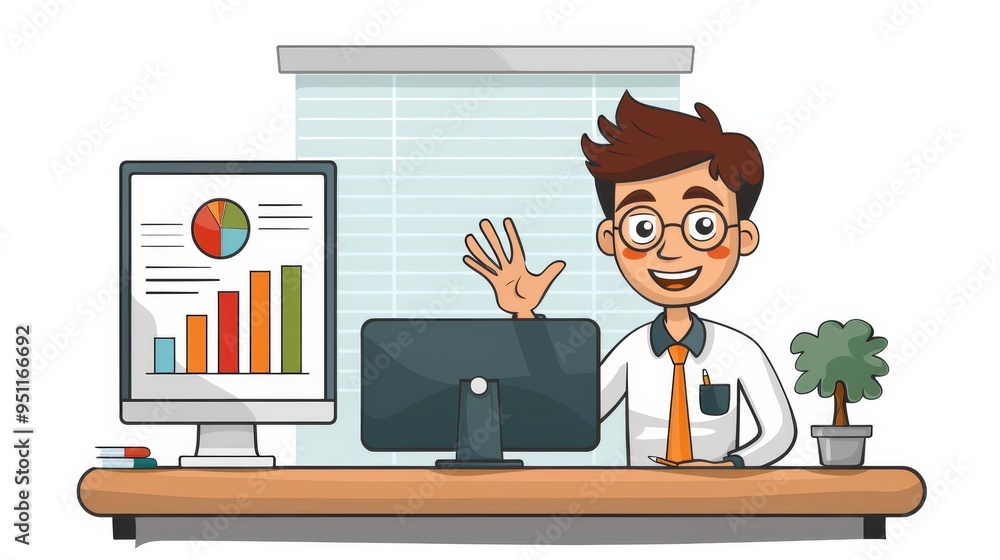 Cartoon vector professional giving a presentation through an online ...