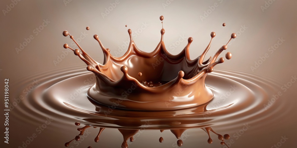 Liquid chocolate crown splash in a chocolate milk pool with circle ...