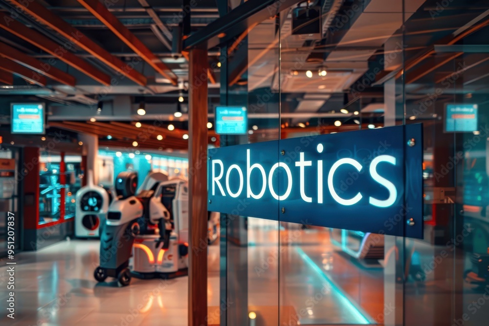A clean sign displaying "Robotics" in modern font, positioned at the ...