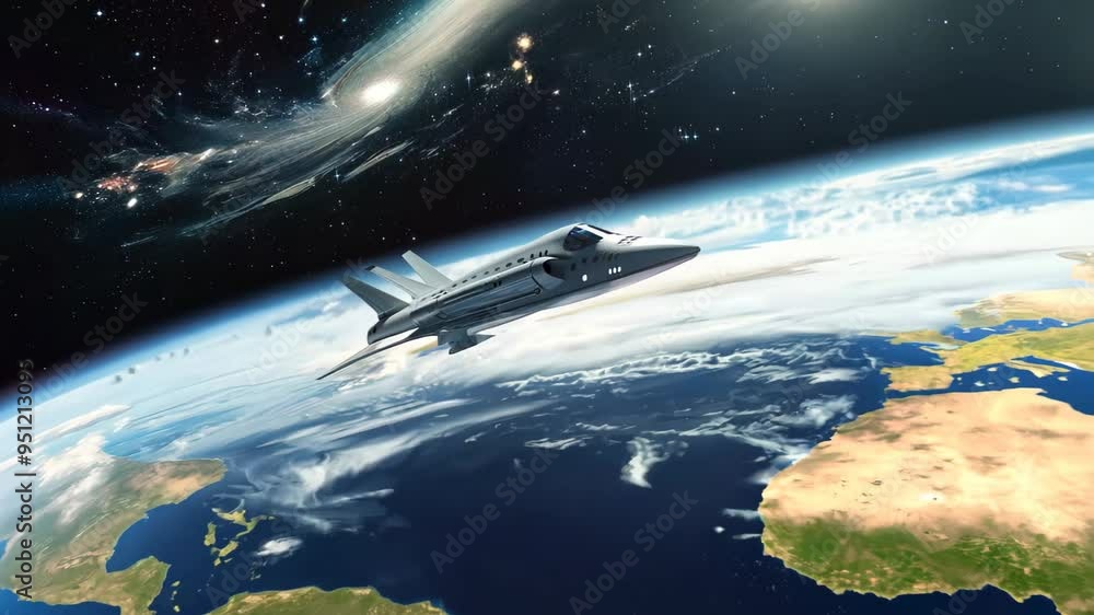 A sleek spacecraft glides through outer space, showcasing advanced ...