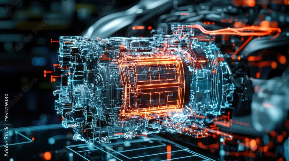 Electric car engine assembly with a focus on the drive unit, power ...