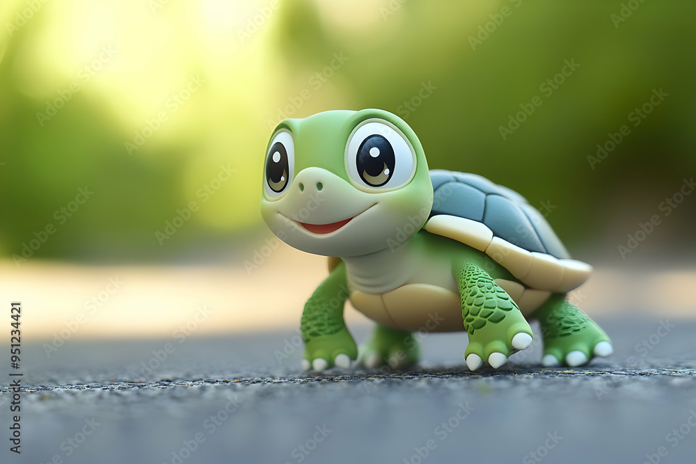 Cute cartoon turtle toy on a blurred background, adorable and fun ...
