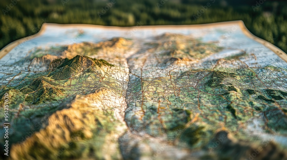 A road map with a highlighted route and scenic stops, emphasizing the ...