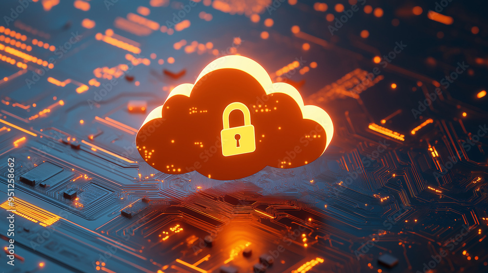 Abstract illustration of cloud security services, stylized cloud icon ...
