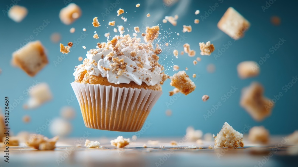Surreal vision of muffin exploding with flavors and textures. Stock ...