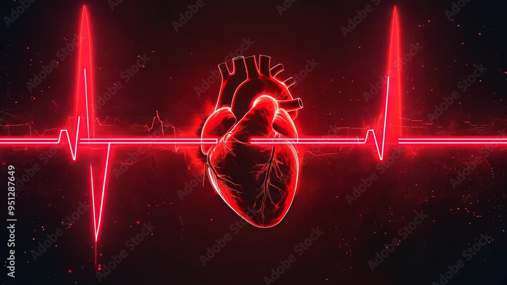 human heart shape with red cardio pulse line. Creative stylized red ...