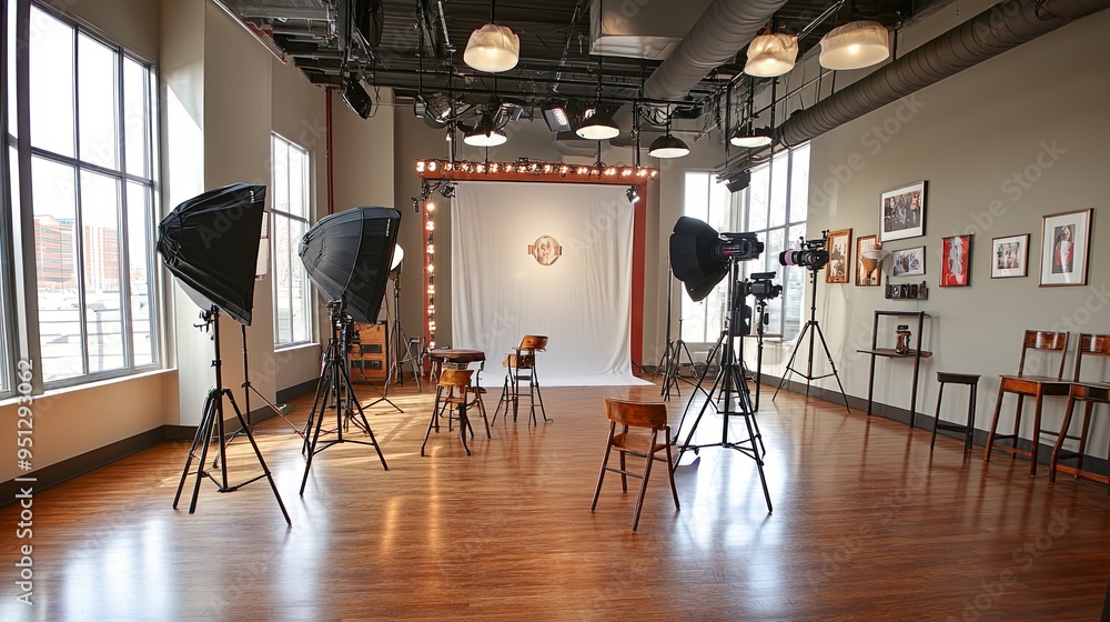 Serene Studio Setting: Professional Lighting and Equipment, Intimate ...