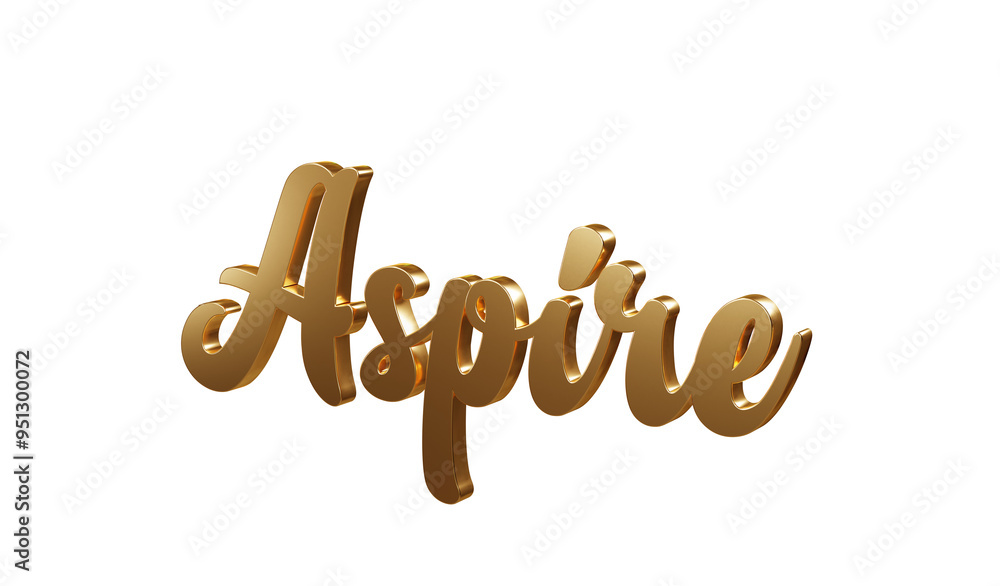 Luxury 3D gold text "Aspire" on transparent background. Three ...