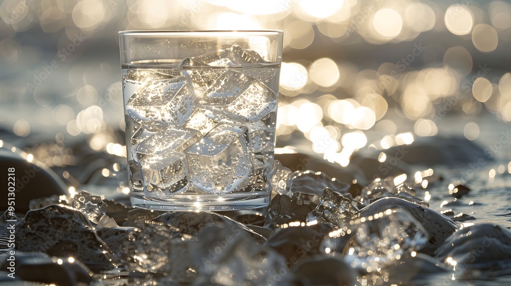 A robinson glass or highball filled with ice crystals and clean water ...