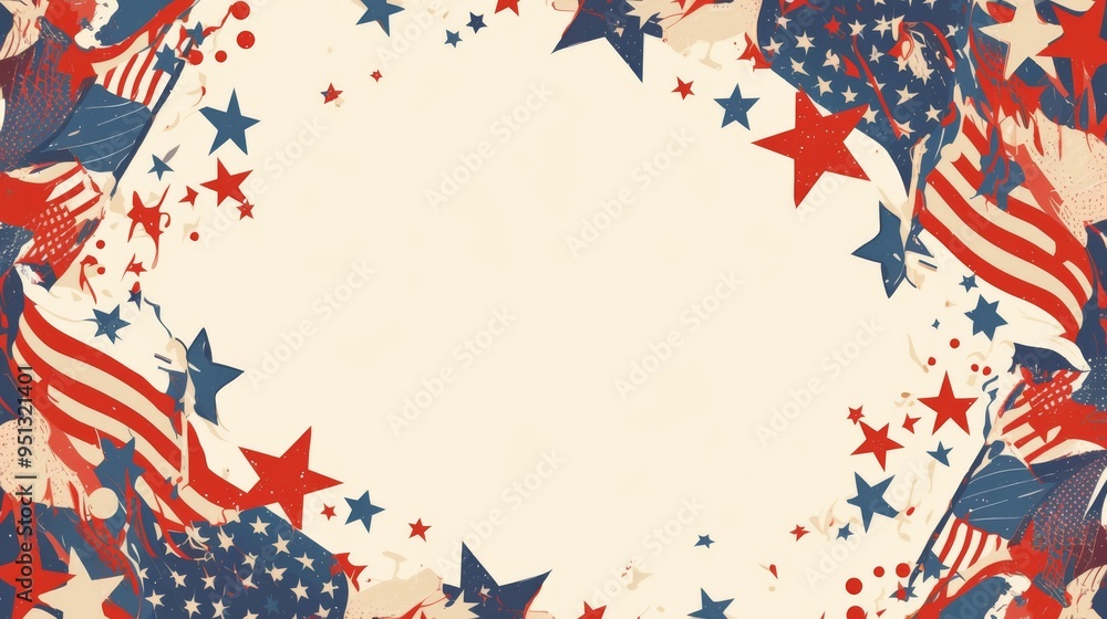 4th of July Background with American Flag Border. Red and White Stripes ...