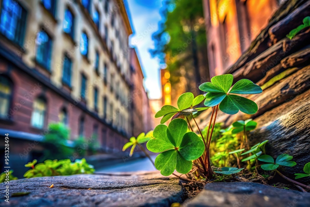Amidst the urban sprawl, a cluster of Wood Sorrel bursts forth, its ...