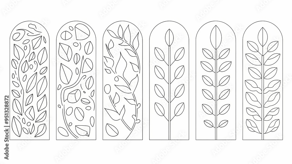 set of bookmarks , botanical line drawing diy coloring page , isolated ...