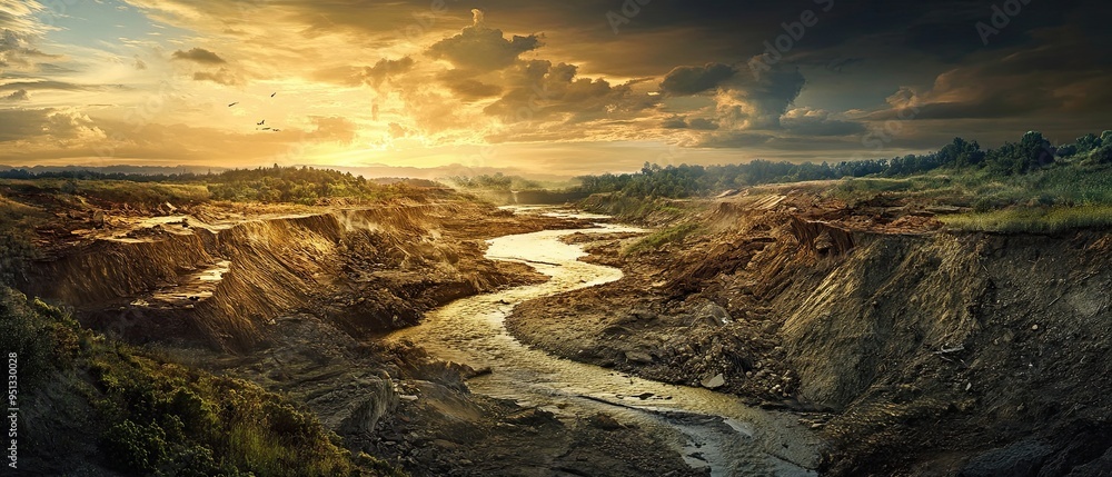Environmental impact of gold mining shown with polluted rivers ...