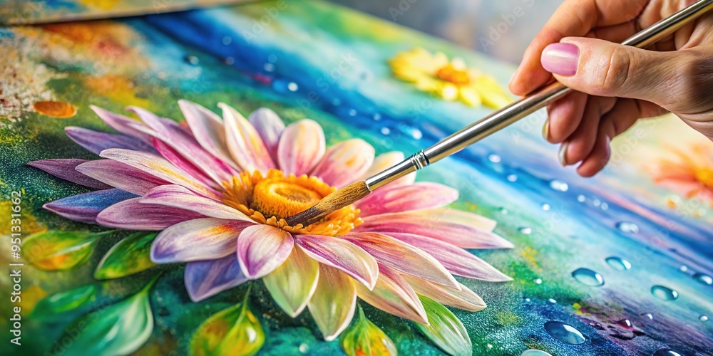 Artistic fingers deftly dip a slender brush in a pool of water ...