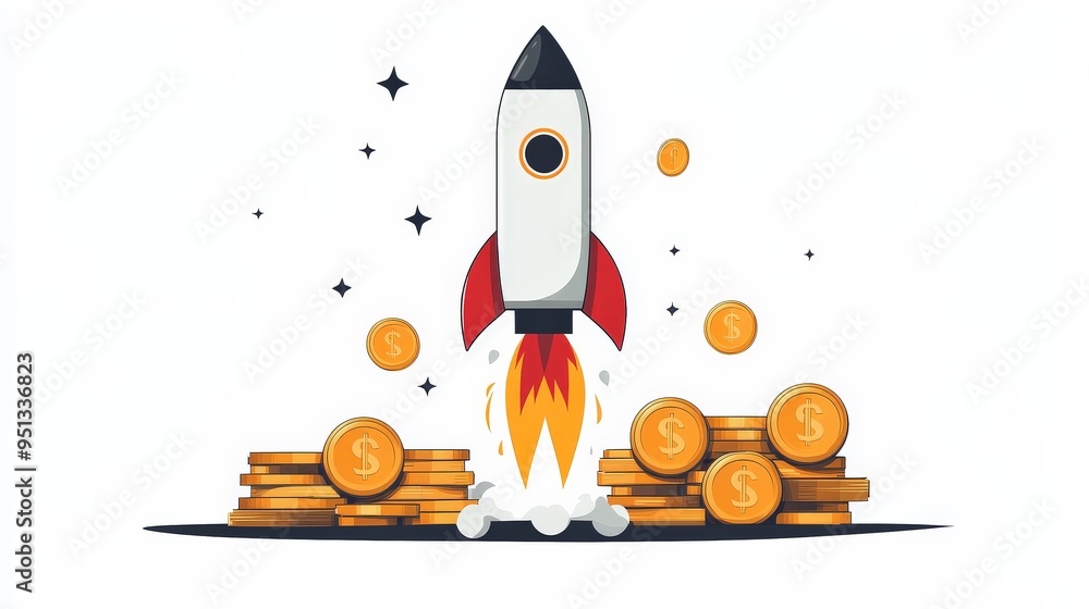 Rocket to Success: A vibrant illustration depicting a rocket blasting ...