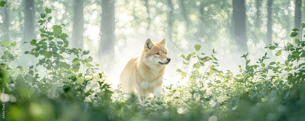 Rewilding project, wolves reintroduced to forest in a dynamic, action ...