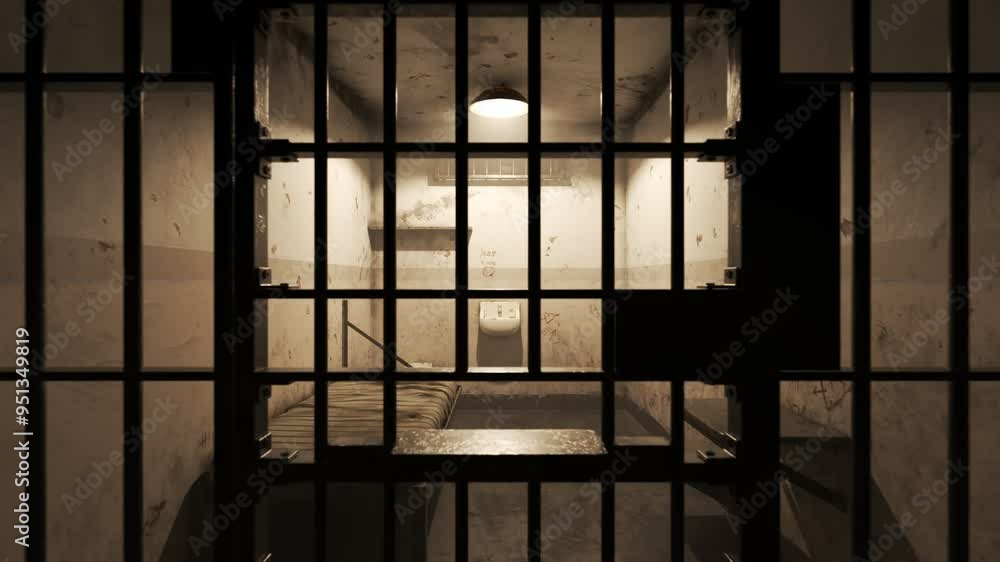 Old Grunge Dirty Prison Cell Seen Through Jail Bars The Dolly Zoom ...