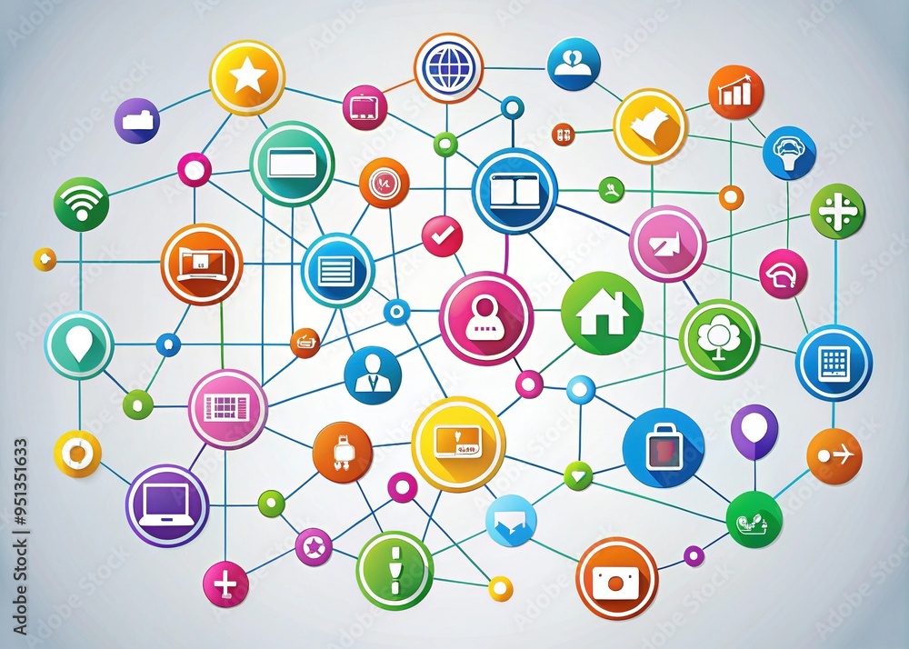 Colorful diagram illustrating complex connections between various ...
