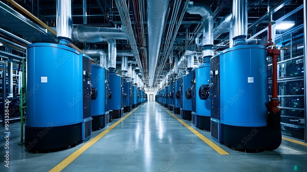 Detailed view of the chilled water cooling systems and supporting ...