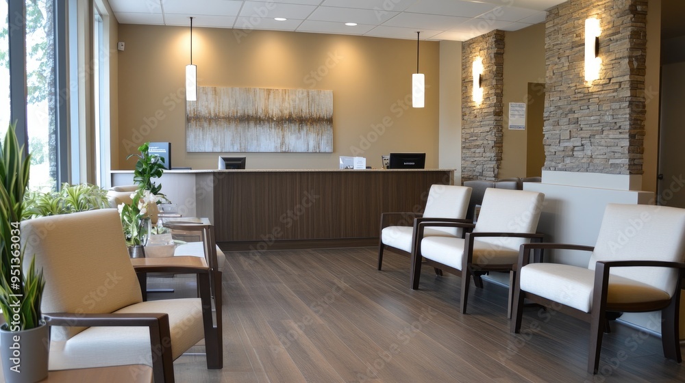 Contemporary waiting area in a doctor's office, featuring soft lighting ...